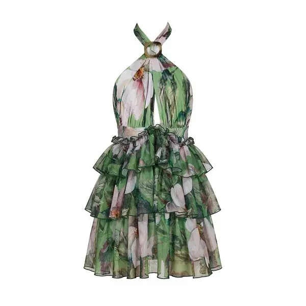 NUR KARAATA The Riviera Bloom Mini Dress - Green