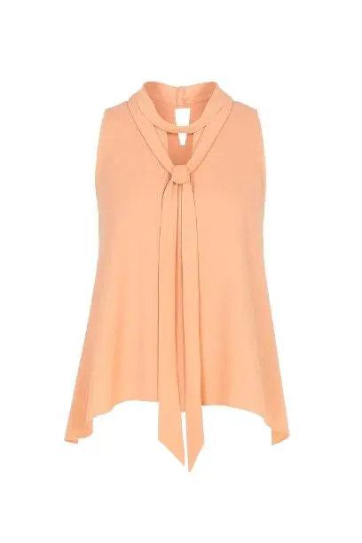 CONQUISTA Sleeveless Tie Neckline Blouse - Orange