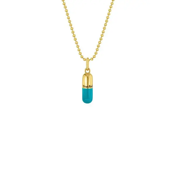 TRUE ROCKS Small Pill Pendant Necklace - Gold/blue