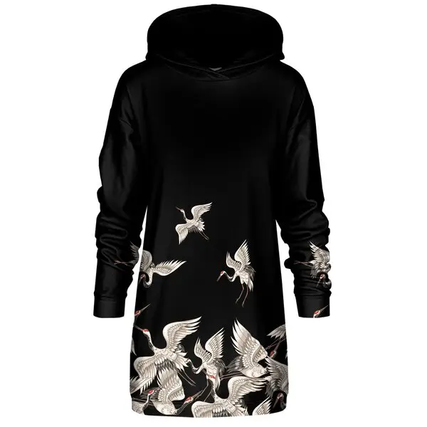 ALOHA FROM DEER Cranes Oversized Hoodie Dress - Black