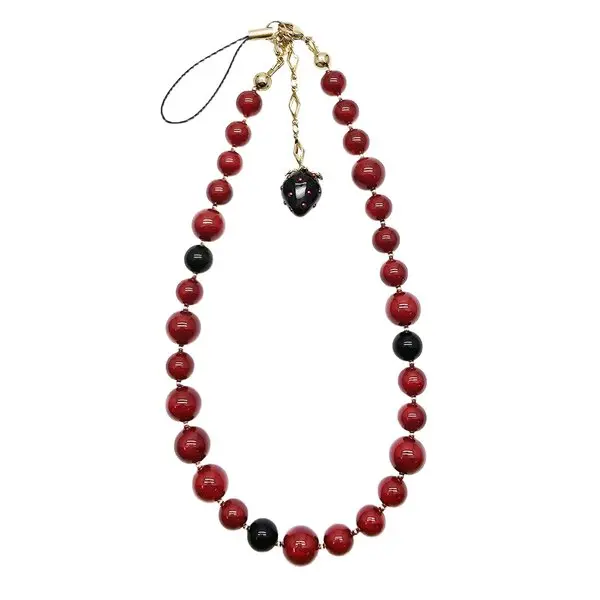 FARRA Gemstone And Black Strawberry Charm Phone Strap - Red