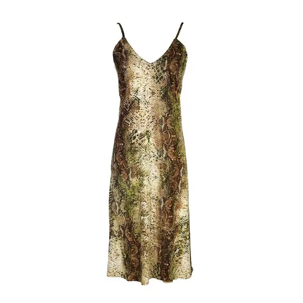 JENNAFER GRACE Mara Snakeskin Slip Dress - Green/brown