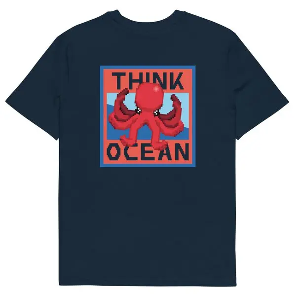 ANCHOR & CREW Think Ocean Octopus Pixel Art Organic Cotton T-shirt - Blue