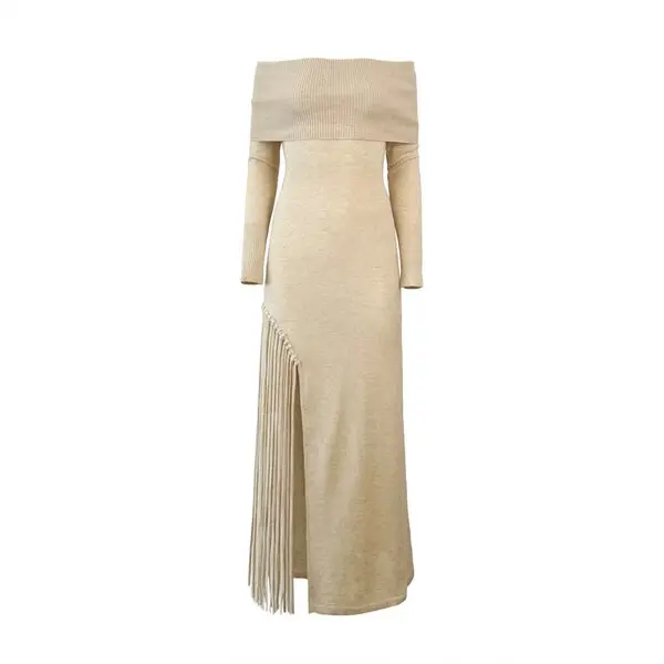 SOLGO ATELIER Neutrals Peris Off-shoulder Cashmere Maxi Dress - Beige