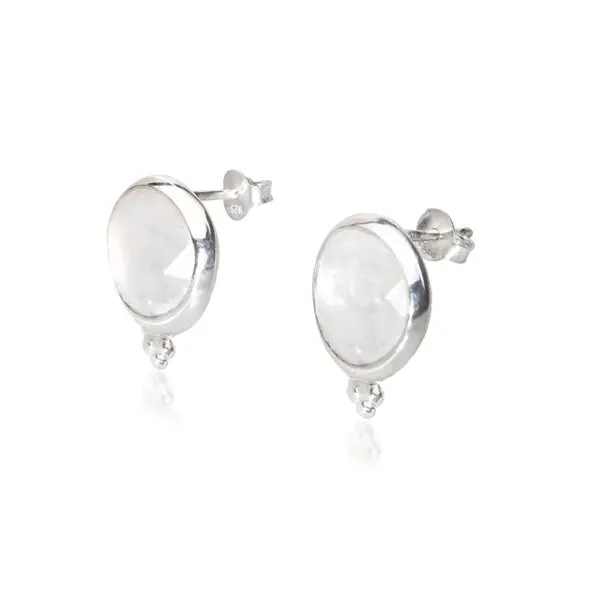 THE JEWELLERY STORE LONDON Moonstone Stud Earrings In Sterling Silver - White/silver