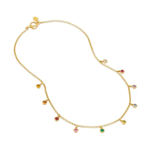 DOWER & HALL Mixed Gemstone Array Vermeil Chain Necklace - Gold