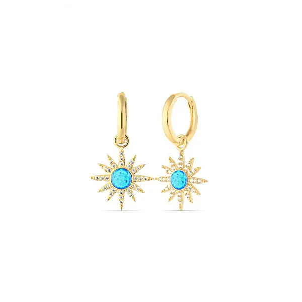 SPERO LONDON Gold Opal Sun Drop Hoop Earrings - Gold/blue