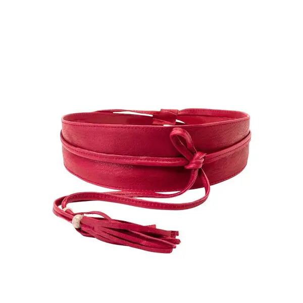 JUAN-JO Leather Obi Belt With Tassels - Red