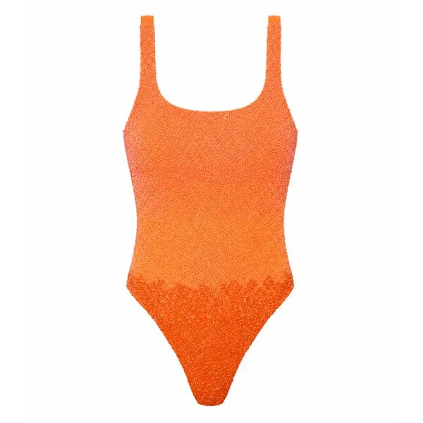 SELF-ADORE Ombre Hand-beaded Embellished One-piece Swimsuit - Orange