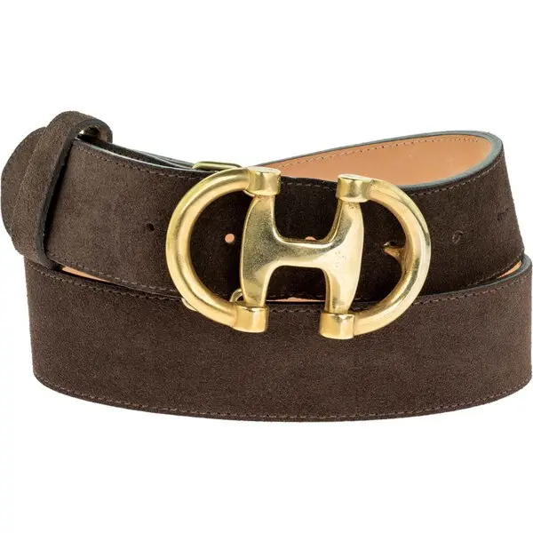 PEACHY BELTS LTD Suede Belt With Detachable Brass Double D Buckle - Brown