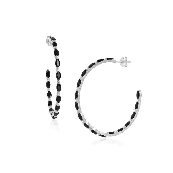 MOON LONDON Epic Black Spinel Sterling Hoop Earrings - Silver