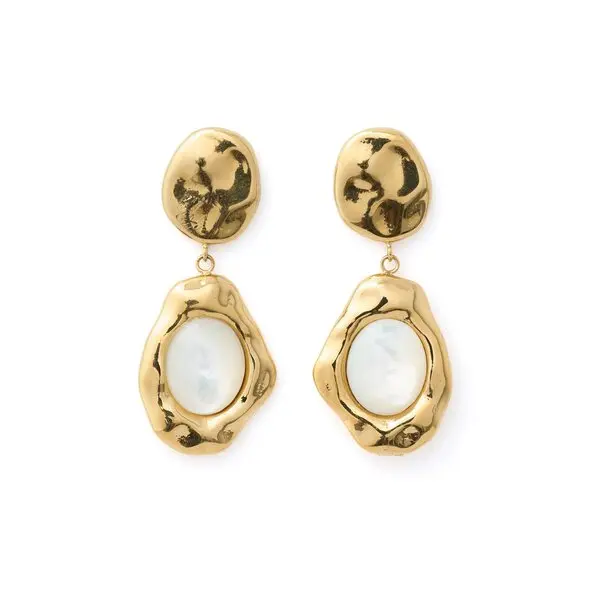 ARMS OF EVE Gold Plated Florentine Mother Of Pearl Drop Earrings - Gold/white