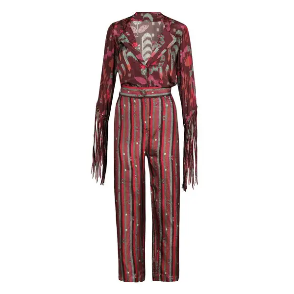 MAISON QALA Miss Rhodeo Jumpsuit With Fringe Sleeves - Red