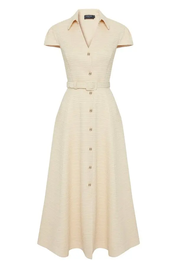 EXQUISE Button-front Midi Shirt Dress