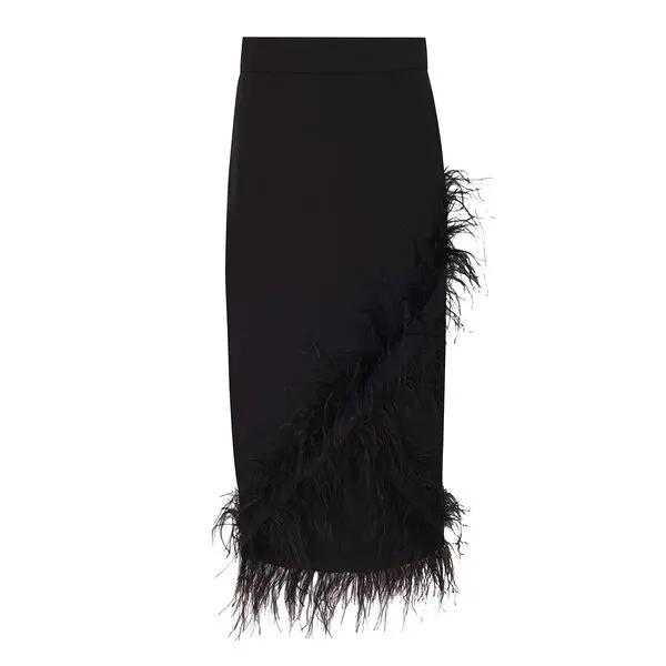 MADEBYZA Feather Trimmed Crepe Skirt