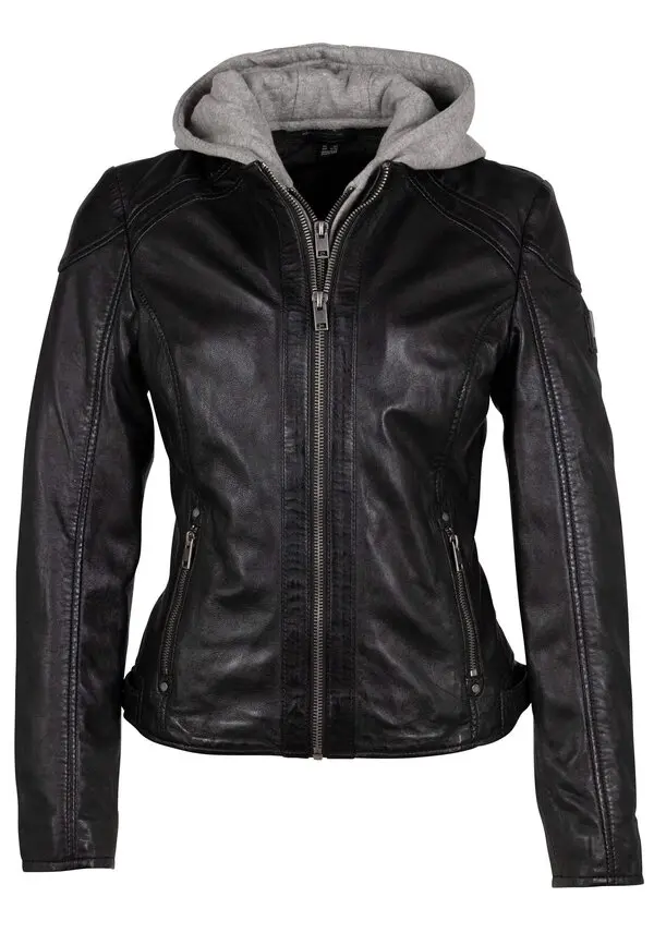 Mauritius Allice Removable Hood Leather Jacket - Black