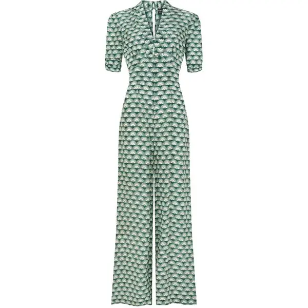 PRETTY ECCENTRIC Alana Fan Print Jumpsuit - Green