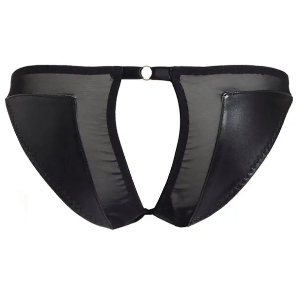 SOMETHING WICKED Nina Leather Mini Peep Brief - Black