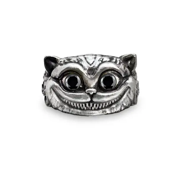 PERRY GARGANO Cheshire Cat Ring With Black Diamond - Silver
