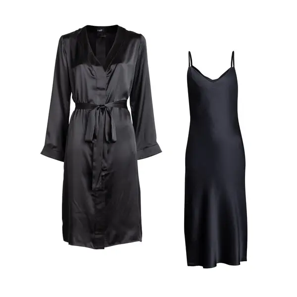 JE MÉRITE (I DESERVE) Silk Nightdress & Chemise Set - Black
