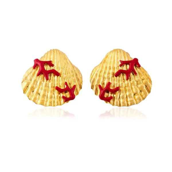 MILOU JEWELRY Seashell Dangle Earrings - Red