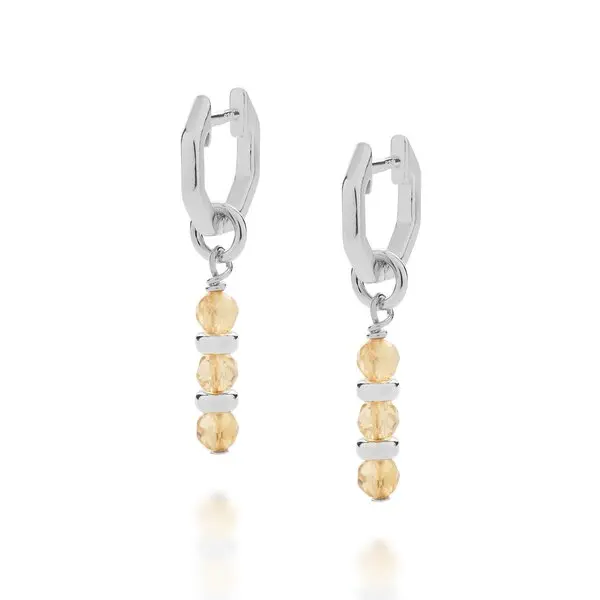 NELLOU JEWELLERY Linear Huggie Citrine Earrings - Silver