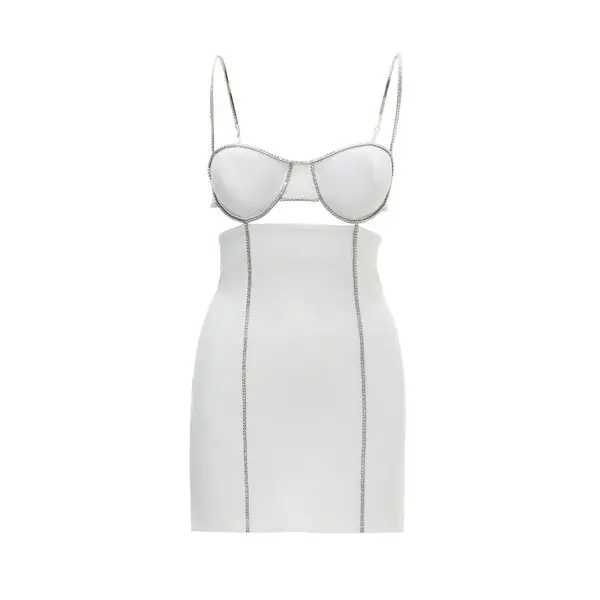 NISSA Crystal-embellished Mini Dress - White