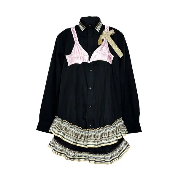 ACID CAT Bra Vibe Shirt Dress With Ruffled Hem