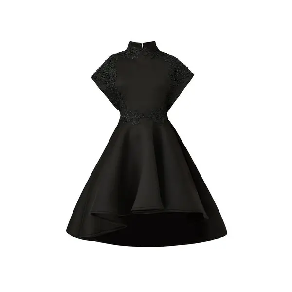 LIA ARAM Neoprene Embroidered Midi Dress - Black