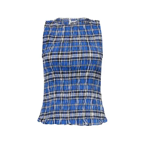 AMY LYNN Pure Cotton Plaid Smocked Top