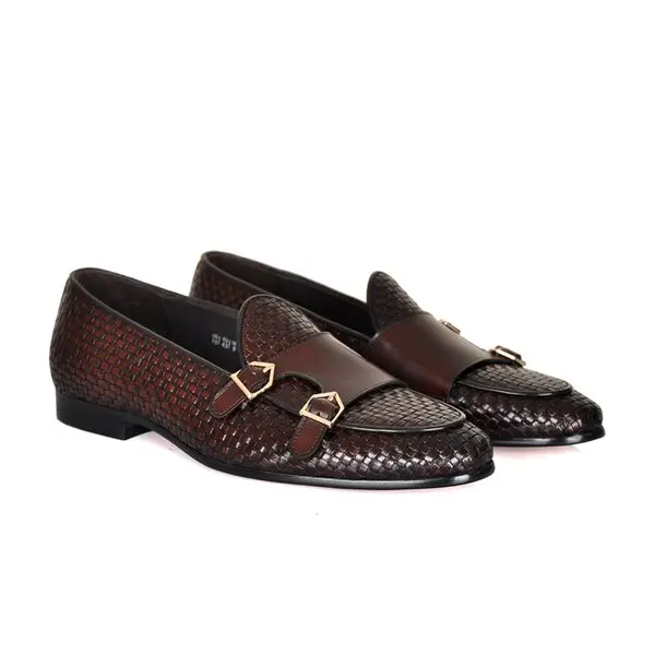 DAVID WEJ Lorenzo Woven Monk Strap Loafers