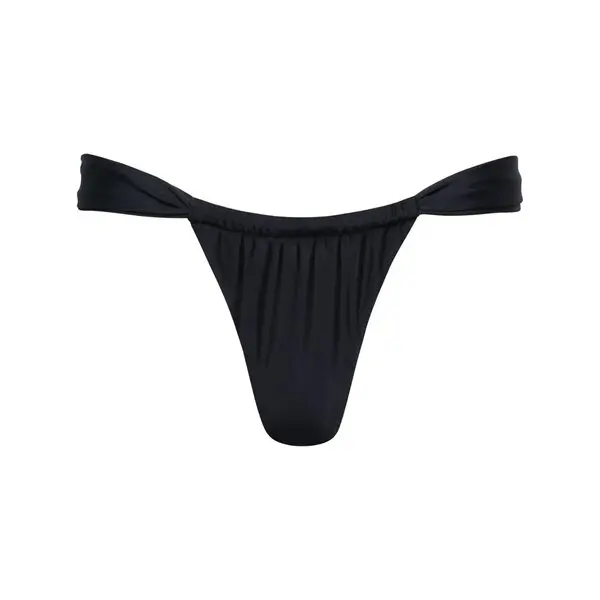 PLAYALUXE Santorini Ruched Thong Bikini Bottom - Black