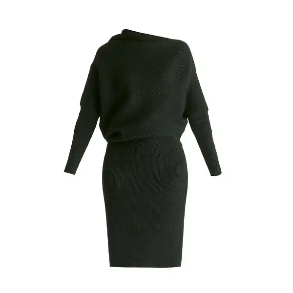 PAISIE Draped Knitted Dress - Black