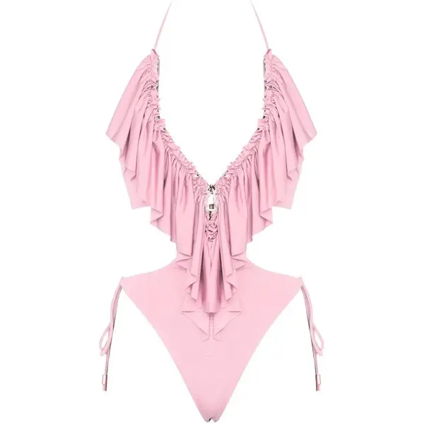 ANTONINIAS Hortenzis Ruffled One-piece Swimsuit - Rose Gold