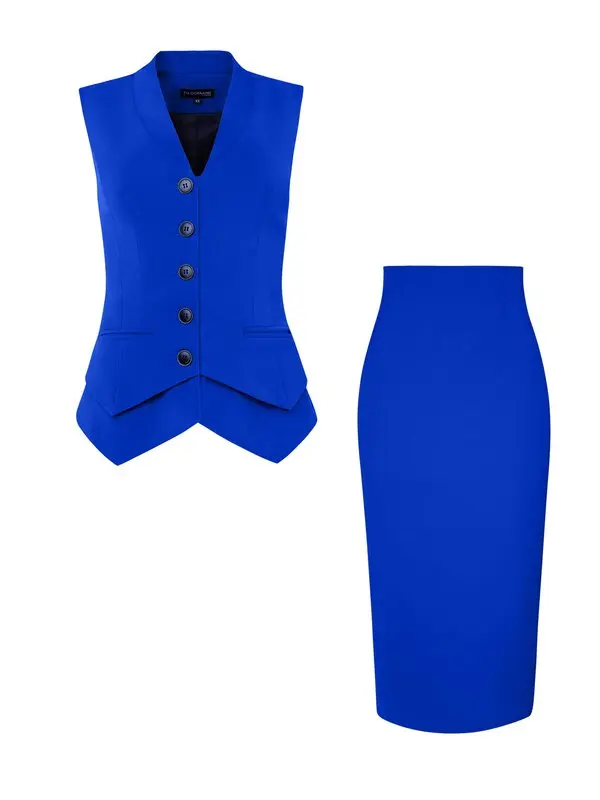 TIA DORRAINE Fitted Waistcoat & Skirt Set - Blue
