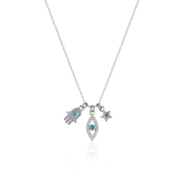 SPERO LONDON Hamsa Evil Eye Star Turquoise Sterling Silver Necklace - Blue/silver