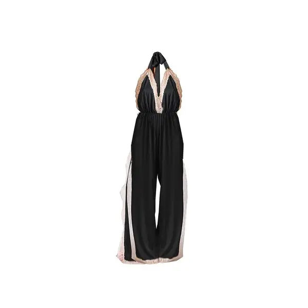 NOBLESSE OBLIGE Long Open Leg Halter Neck Romper - Black
