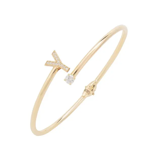 LATELITA Initial Bangle With Cubic Zirconia - White/gold