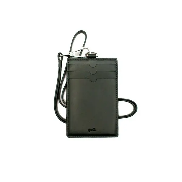 GODI. Handmade Leather Strap Lanyard Cardholder In Dark Double Sided Id And Travel Wallet - Green