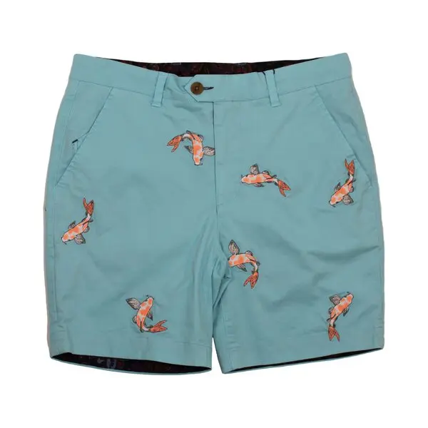 LORDS OF HARLECH Edward Koi Embroidered Shorts - Blue
