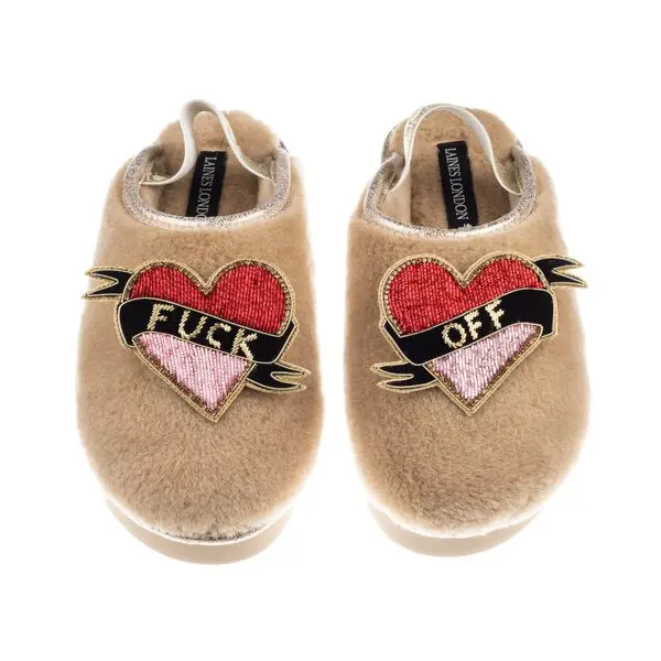 LAINES LONDON Flatform Cloud Slippers With Brooches - Gold/brown