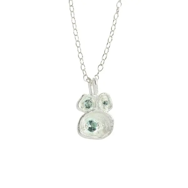 CLAIRE HILL DESIGNS Aquamarine & Lichen Pendant Necklace - Silver
