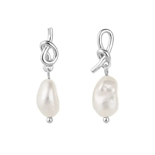 ESTERAH Baroque Pearl Knot Drop Earrings - Silver