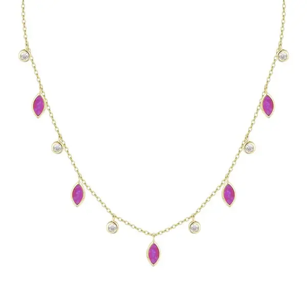 KAMARIA Drop Necklace Gold Plated With Opal And Cubic Zirconia - Pink/gold