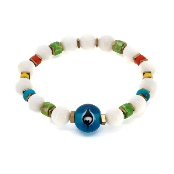 EBRU JEWELRY Evil Eye Beaded Bracelet With Agate And Turquoise - Blue/white/green