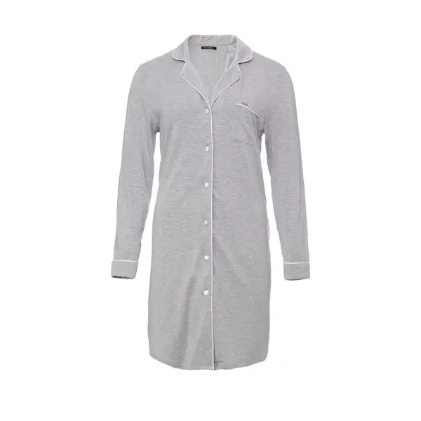 PRETTY YOU Bamboo Long Sleeved Classic Nightshirt In Marl - Grey