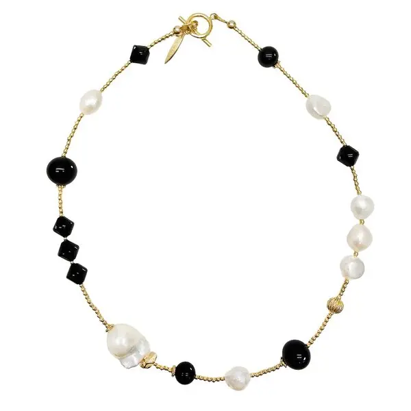 FARRA Black Obsidian And Pearl Bracelet - White/black