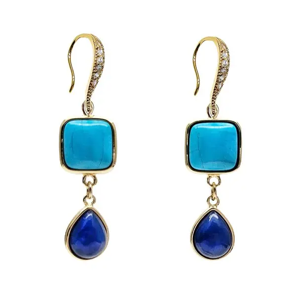 FARRA Turquoise And Lapis Dangle Earrings - Blue
