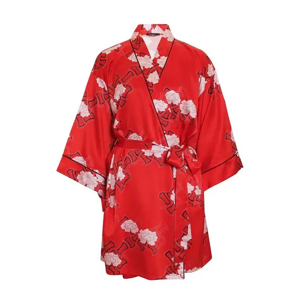 EMMA WALLACE Floral-print Silk Satin Dressing Gown - Red
