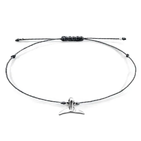 ANCHOR & CREW Ocean Mini Whale Silver And Rope Macrame Bracelet - Grey